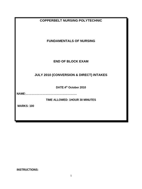 Fundamentals End Block Exam Jul 10 Pdf Physical Examination