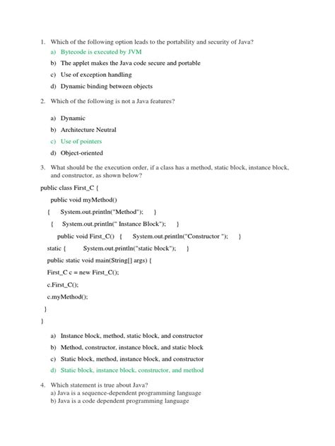 Objective Questions Java Pdf Java Programming Language Class