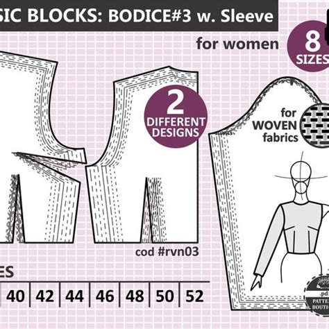 Bodice Block And Sleeve Pdf Sewing Pattern Basic Bodice Etsy