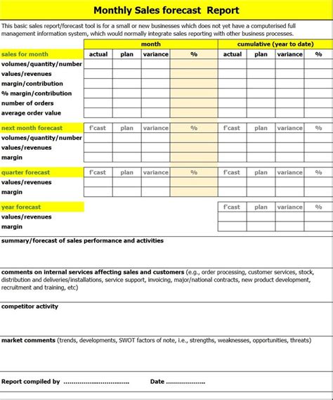 Sales Forecast Report Template Free Report Templates Report Template Management Information