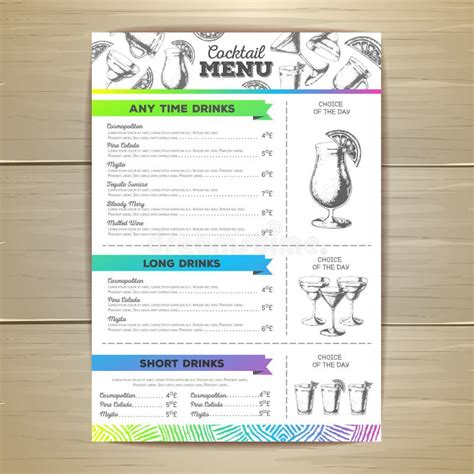 Vintage Cocktail Menu Design Document Template Stock Vector