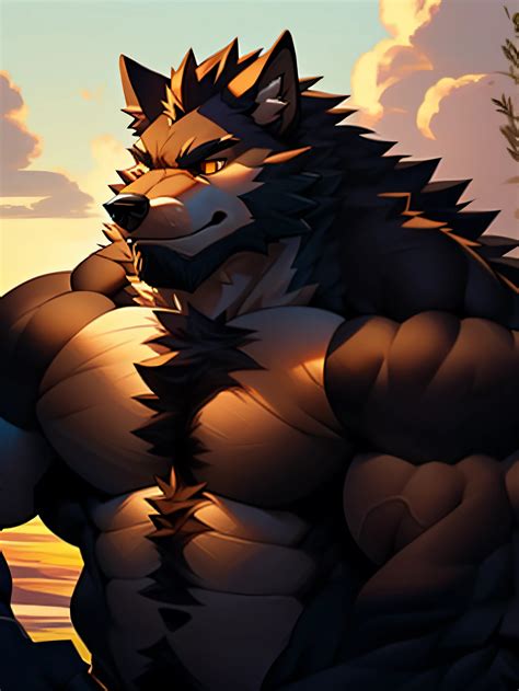 A Close Up Of A Cartoon Wolf With A Sunset In The Background Seaart Ai