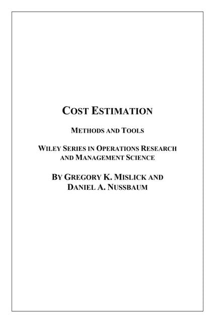 Cost Estimation Formulas To Calculationpdf