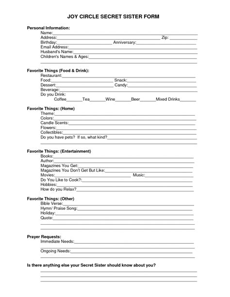 Free Printable Secret Pal Forms Free Printable Rossy Printable