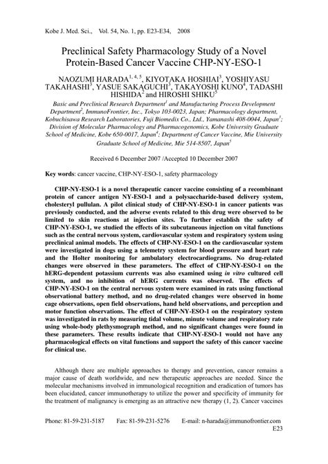 Pdf Preclinical Safety Pharmacology Study Of A Novel Protein Based