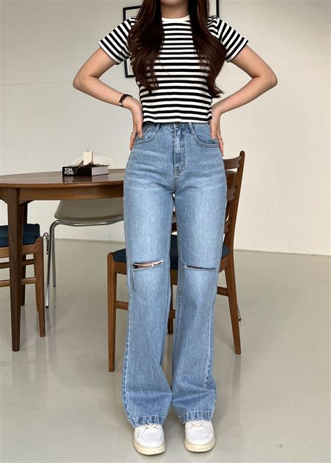 [당일발송 핏보장 롱다리] 여자 구제청바지 찢청 연청 와이드데님팬츠 더블트윈스