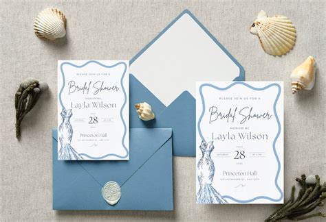 Wavey Border Bridal Shower Invitation Squiggle Wedding Shower Invite