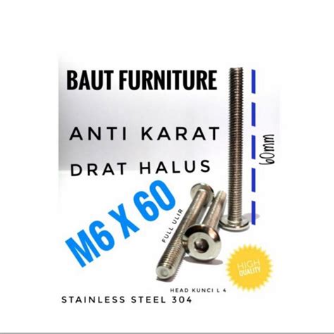 Jual 1pcs Baut Furniture M6 X 60 Baut Furnitur Baut JCBC Stainless