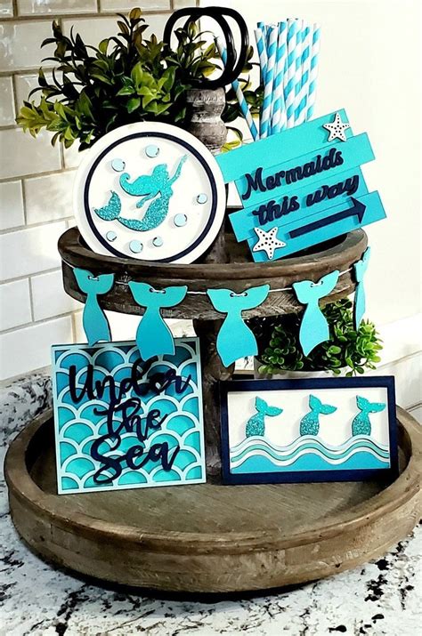 Mermaid Laser Cut File Tiered Tray Svg Etsy