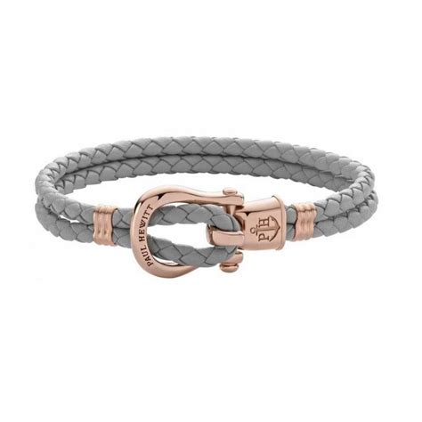 Bracelet Paul Hewitt PH FSH L R GR Acier IP Rose PHINITY SHACKLE Cuir Gris Femme Sur Bijourama