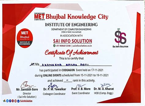 Akanksha Patil On Linkedin Met Saiinfosolution Codeagon Certificate Coding Event