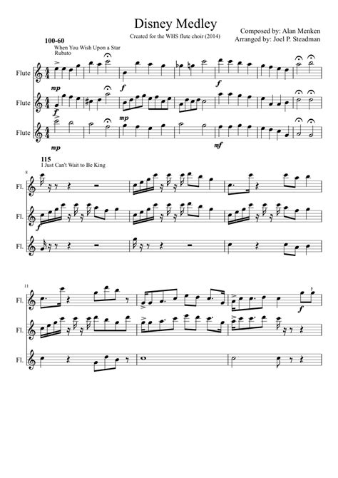 Disney Medley Sheet Music For Flute Mixed Trio