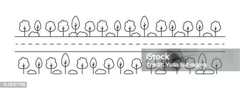 나무가 있는 로드맵 풍경 라인 아트 드로잉 숲에서 똑바로 길 자동차 여행 벡터 거리에 대한 스톡 벡터 아트 및 기타 이미지 거리 거리 표지판 경마 Istock