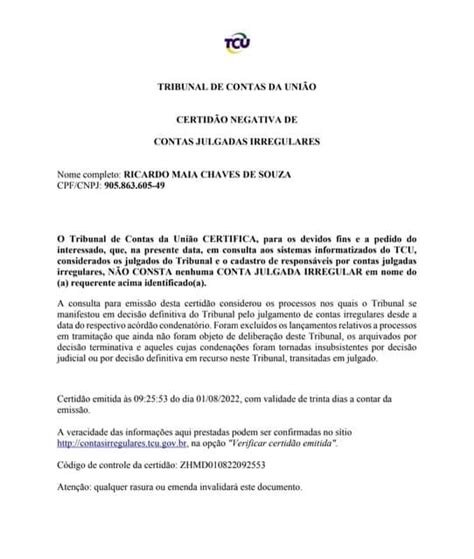 Blogdojoilsoncosta CertidÃo Negativa De Ricardo Maia No Tcu