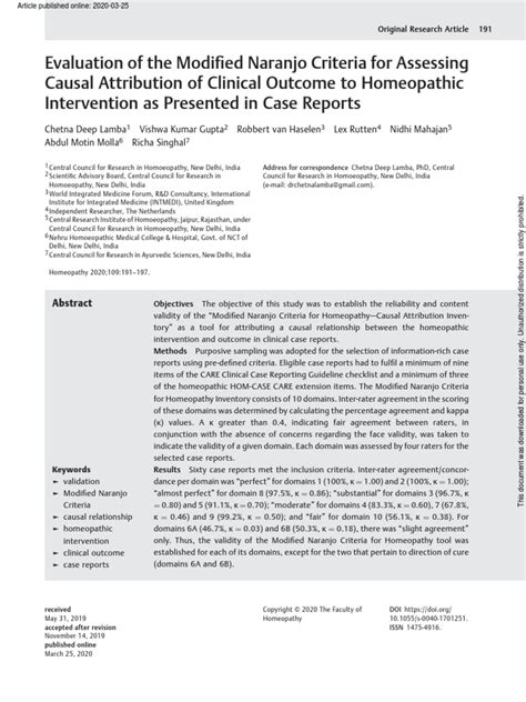 Evaluation Of The Modified Naranjo Criteria Pdf Homeopathy Case Report