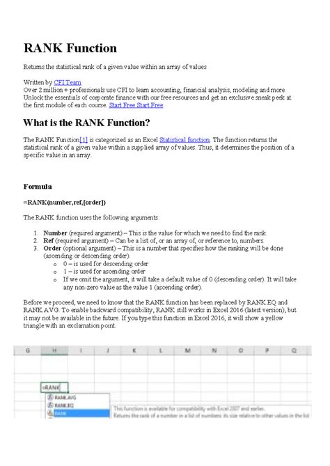 RANK Function Exercises RANK Function Returns The Statistical Rank Of A Given Value Within