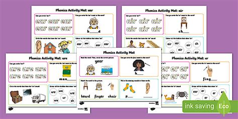 EYFS Phase 3 Ear Air Ure Er Phonics Activity Mats