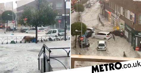 Flash Flooding In Madrid After Hail Storm That Closes Roads And Tubes