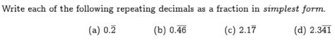 solved write each of the following repeating decimals as a