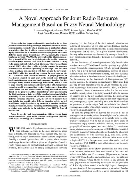 Pdf A Novel Approach For Joint Radio Resource Management Based On Fuzzy Neural Methodology