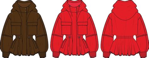Premium Vector Set Of Lightweight Puffer Jacket Front And Back Flat