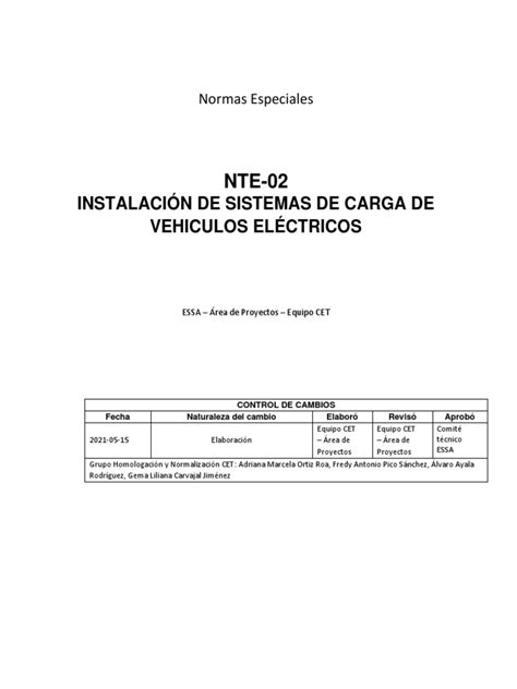 Nte 02 Instalacion De Cargadores Ev Pdf Ingenieria Eléctrica