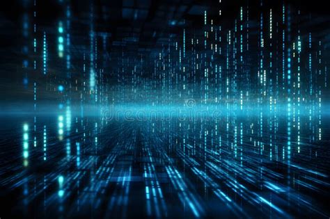 Blue Digital Binary Data On Computer Screen Background Stock