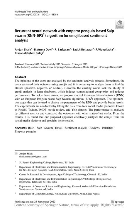 Recurrent Neural Network With Emperor Penguin Based Salp Swarm Rnn