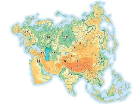 Напишите названия географических объектов обозначенных цифрами на