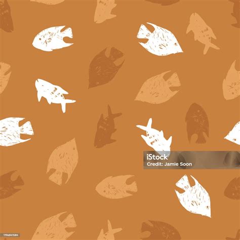 向量棕色魚單色重複圖案完美的面料剪貼簿和壁紙專案向量圖形及更多一組物體圖片 一組物體 具有特定質地 剪裁圖 Istock