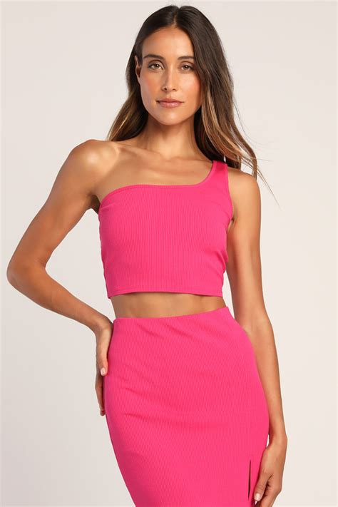 Magenta Dress Ribbed Two Piece Dress One Shoulder Midi Dress Lulus