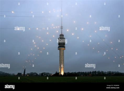Radio And Tv Antenna Gerbrandytoren With Lights On The Guy Wires That Make It Look Like A Large