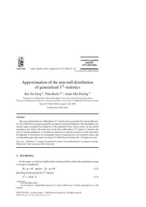 Pdf Approximation Of The Non Null Distribution Of Generalized Statistics
