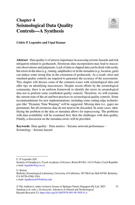 Pdf Seismological Data Quality Controls—a Synthesis