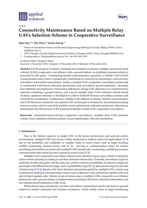 pdf connectivity maintenance based on multiple relay uavs selection