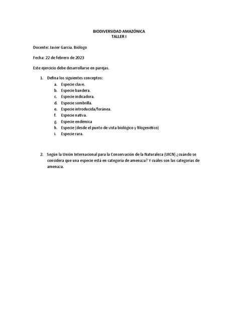 Biodiversidad AmazÓnica Taller I 22 02 2023 Pdf