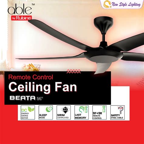 Rubine Able Acf Beata56 5b 56 Black Dc Motor 5 Blade 18 Speed Sirim Remote Control Ceiling Fan