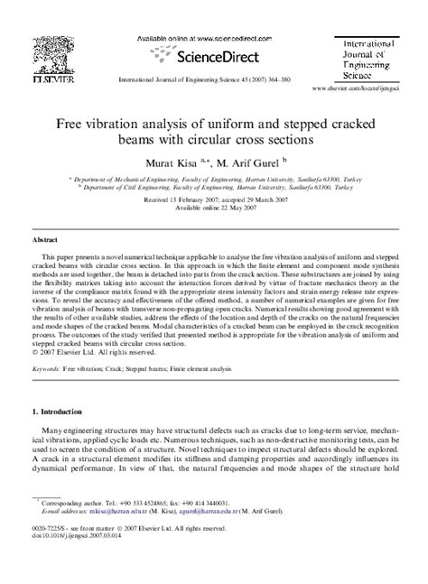 Pdf Free Vibration Analysis Of Uniform And Stepped Cracked Beams With Circular Cross Sections