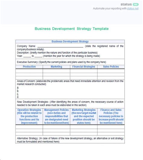 Effective Development Status Report Template
