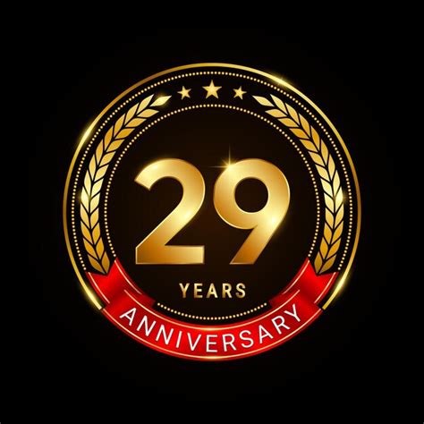 Логотип празднования золотой годовщины 29 лет с красной лентой на