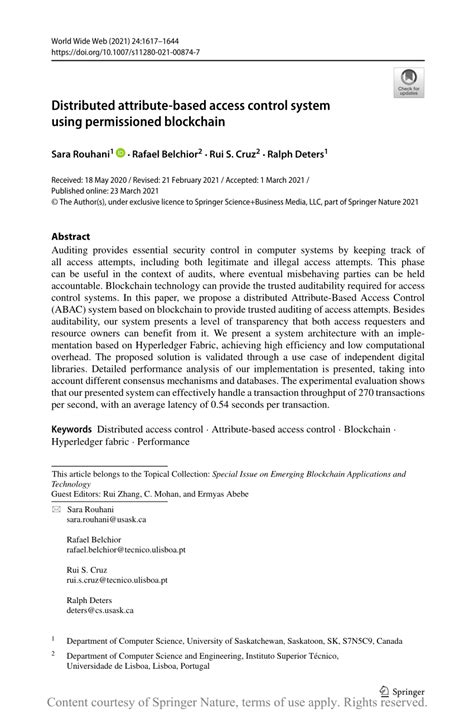 Distributed Attribute Based Access Control System Using Permissioned