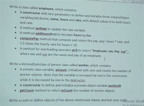 Solved Write a class called employee, which contains: - A | Chegg.com