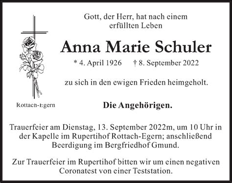 Traueranzeigen Von Anna Marie Schuler Trauermerkurde