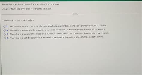 solved determine whether the given value is a statistic or a
