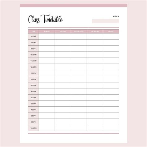 Printable Class Timetable Instant Download Pdf A4 And Us Letter