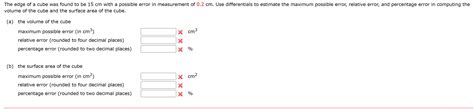 Solved Volume Of The Cube And The Surface Area Of The Cube Chegg Com