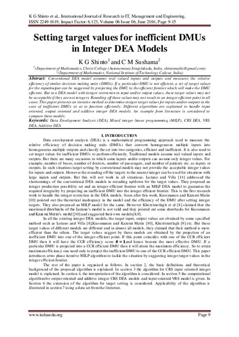 Pdf Setting Target Values For Inefficient Dmus In Integer Dea Models