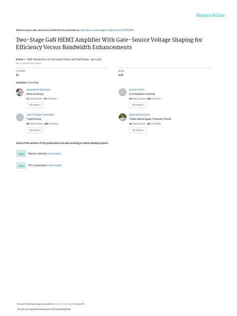 Two Stage Gan Hemt Amplifier With Gate Source Volt Download Free Pdf Amplifier Field