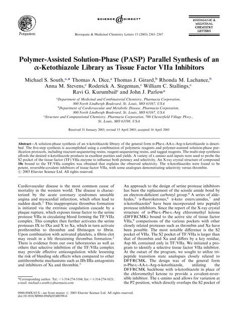 Pdf Polymer Assisted Solution Phase Pasp Parallel Synthesis Of An α Ketothiazole Library As