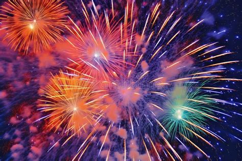 colorful fireworks exploding at night against sky stock image image
